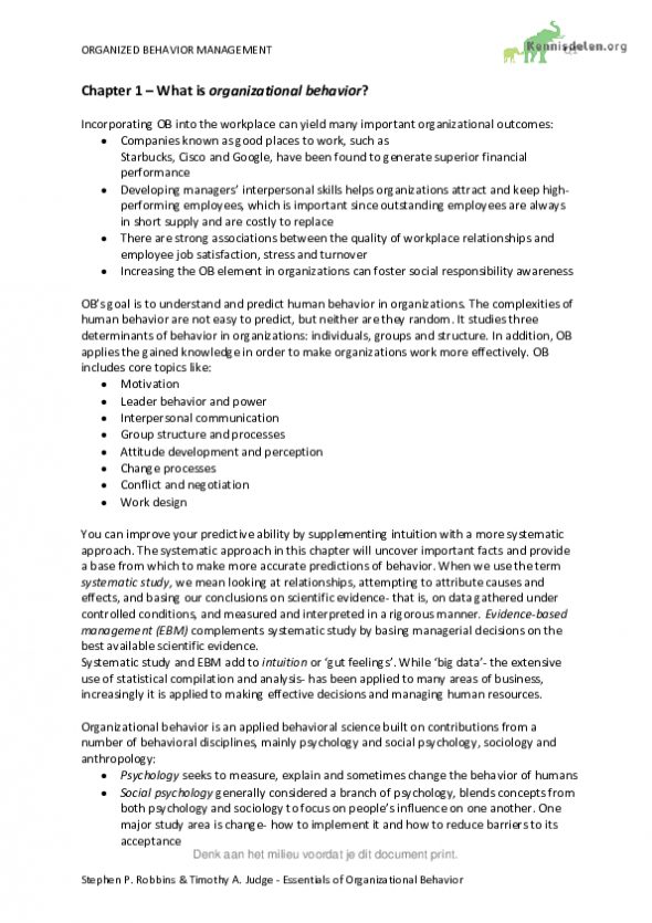 Essentials of Organizational Behavior - KennisDelen
