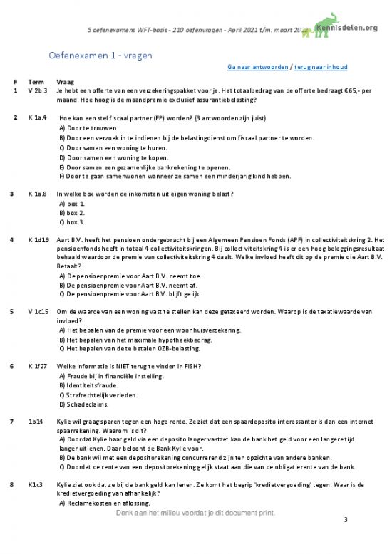WFT Basis - 5 oefenexamens - 210 examenvragen en antwoorden - KennisDelen
