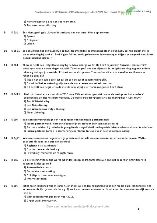 WFT Basis - 5 oefenexamens - 210 examenvragen en antwoorden - KennisDelen